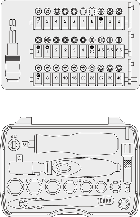 Heytec 44pcs 1/4″ Socket 6 to 13mm & Bits Set – ASPAC Industrial Tools